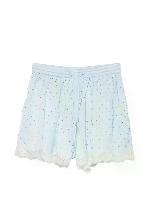 Sandro Rhinestone Embellished Lace Trim Shorts - Blue