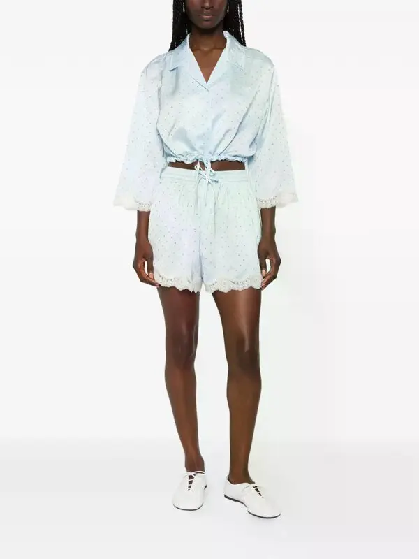 Sandro Rhinestone Embellished Lace Trim Shorts - Blue