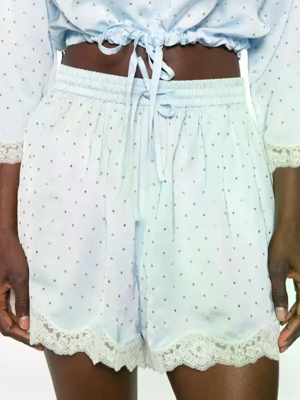Sandro Rhinestone Embellished Lace Trim Shorts - Blue