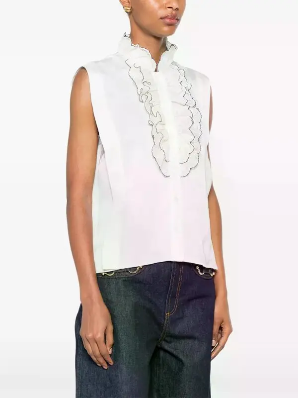 Sandro Sleeveless Ruffled Paisley-jacquard Shirt