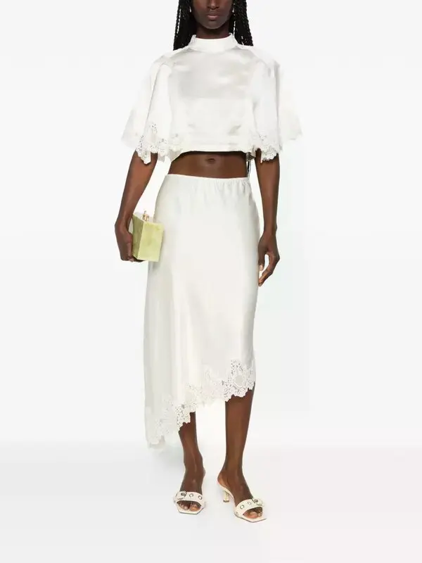 Sandro Lace-trim Asymmetric Midi Skirt - Neutrals