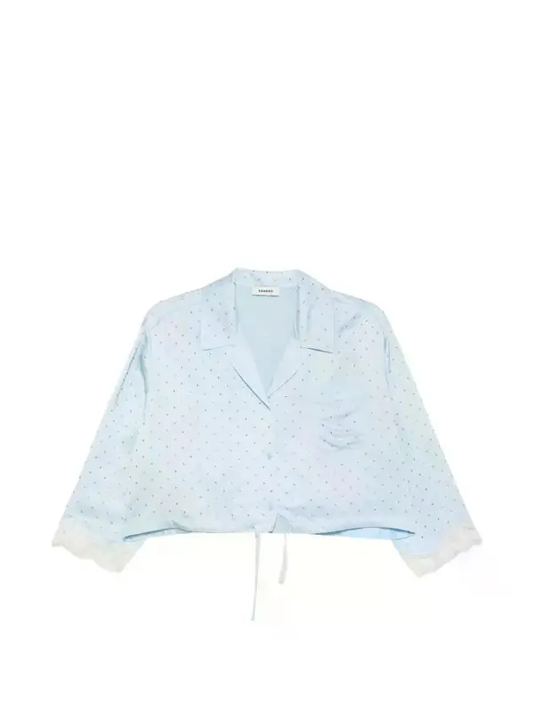 Sandro Cropped Rhinestone Embellished Shirt - Blue