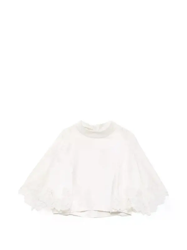 Sandro Lace Trim Cropped Top - Neutrals