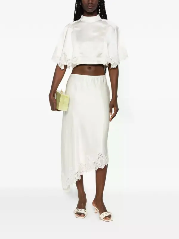 Sandro Lace Trim Cropped Top - Neutrals