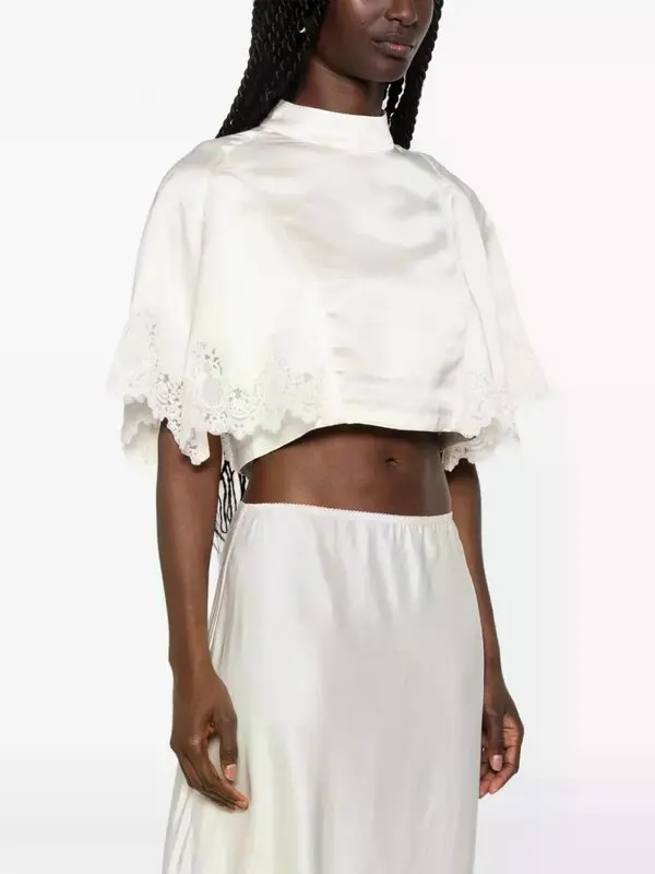 Sandro Lace Trim Cropped Top - Neutrals