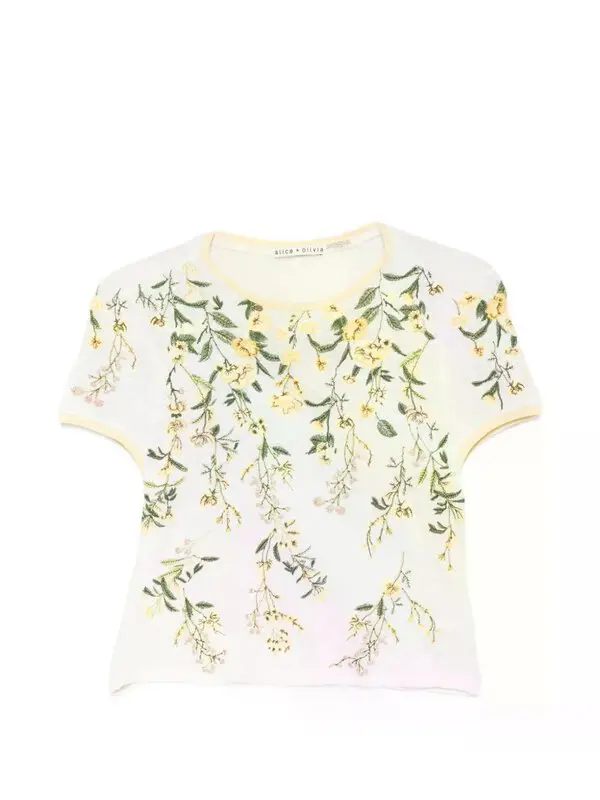 Alice + Olivia Floral Embroidered T-shirt - Neutrals