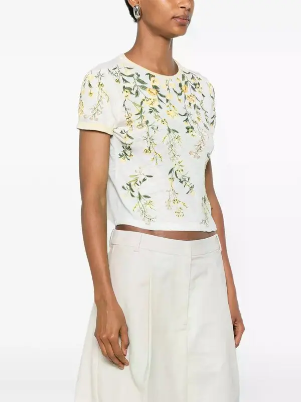 Alice + Olivia Floral Embroidered T-shirt - Neutrals