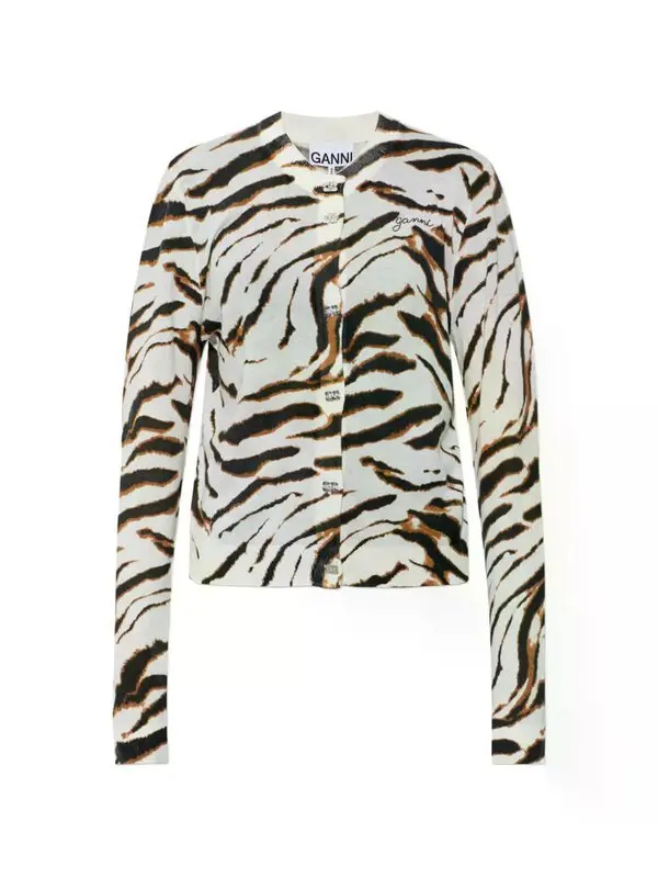 GANNI Embroidered Tiger-print Cardigan