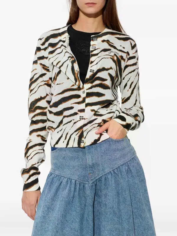 GANNI Embroidered Tiger-print Cardigan
