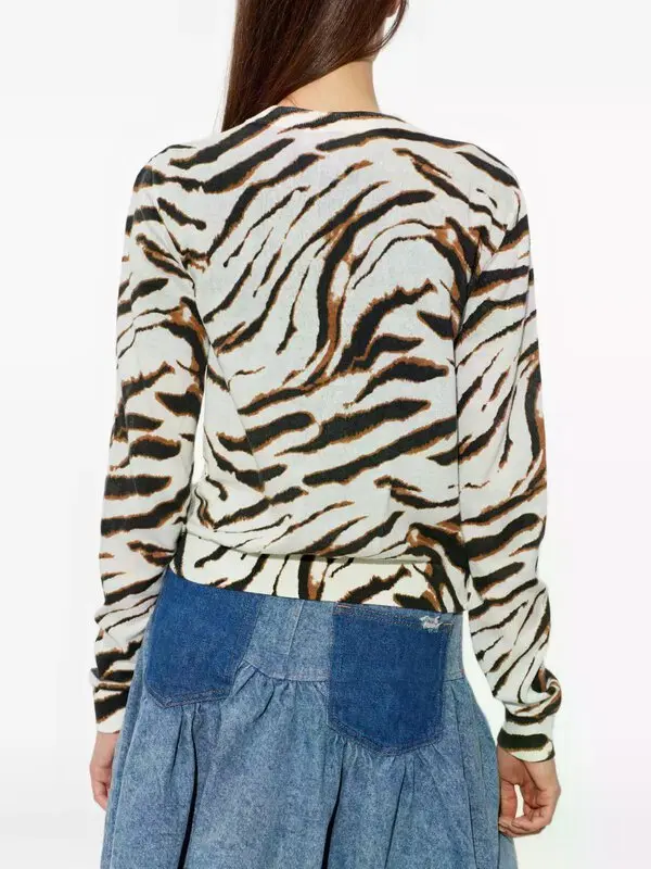 GANNI Embroidered Tiger-print Cardigan