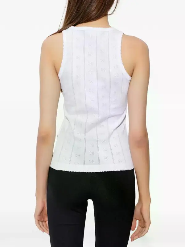 GANNI Logo Patch Pointelle Knit Top