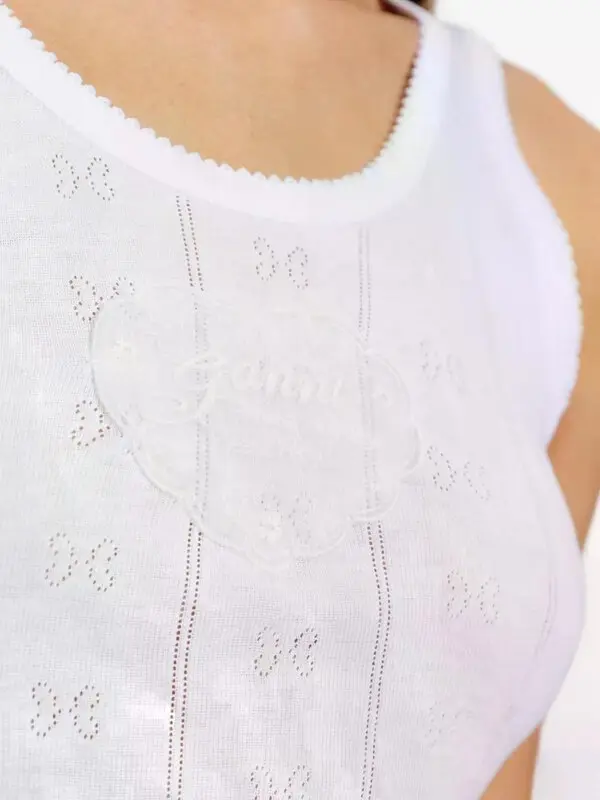 GANNI Logo Patch Pointelle Knit Top