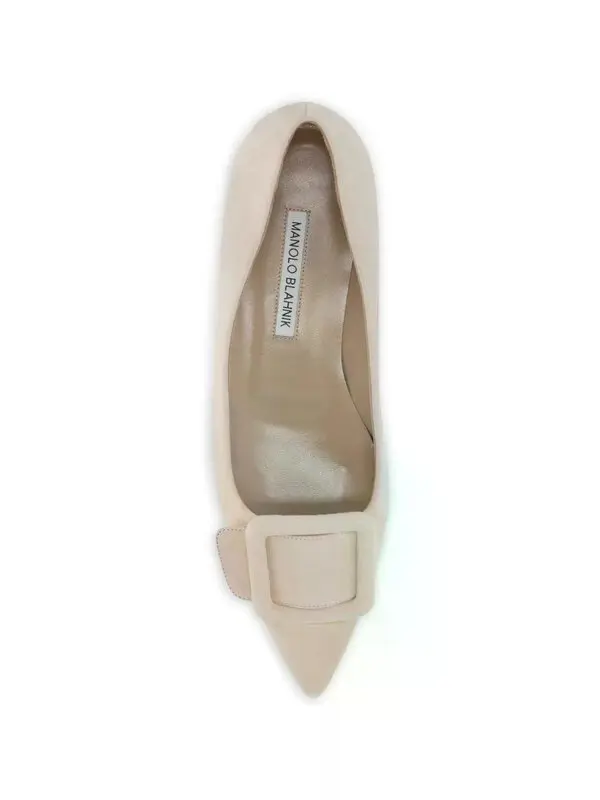 Manolo Blahnik Beige Suede Buckle Detail Pointed Toe Pumps