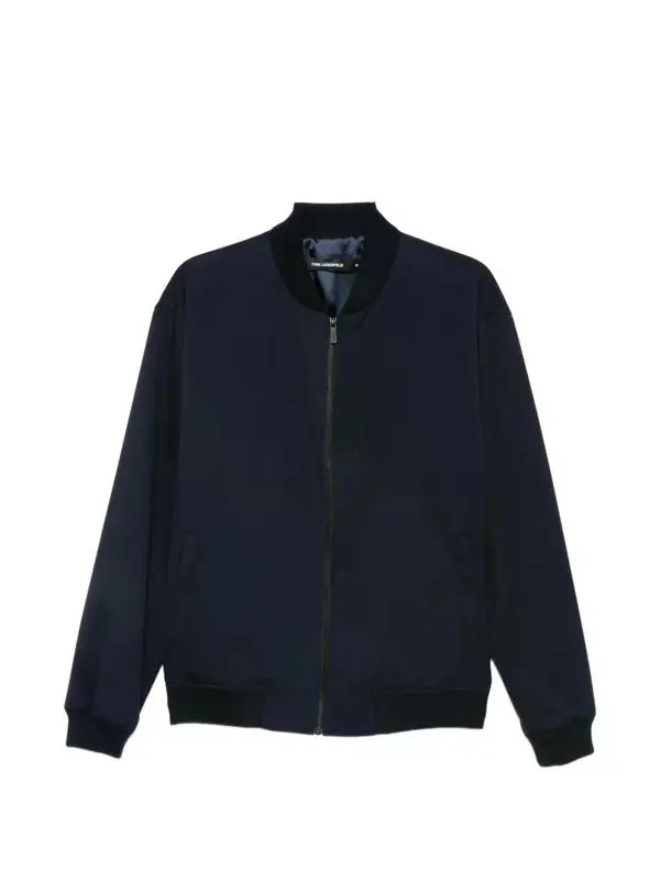 Karl Lagerfeld Ribbed-trim Zip-up Bomber Jacket - Blue
