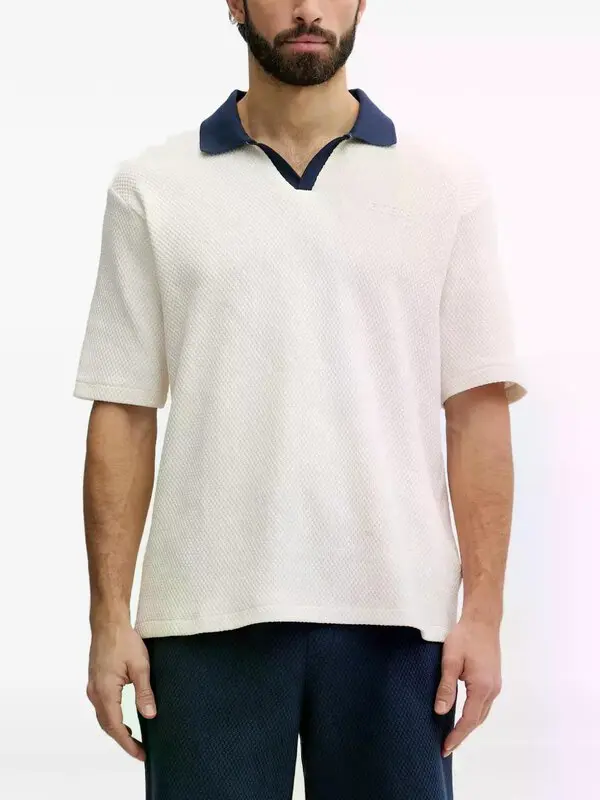 Guess Waffle-knit Contrast-collar Polo Shirt - Neutrals