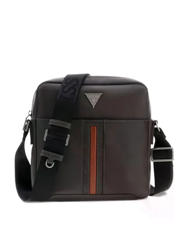 Guess Striped Belt Bag With Logo Plaque - Black