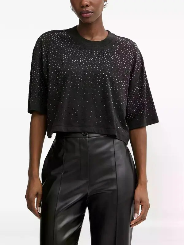 Guess Embellished Cropped T-shirt - Black