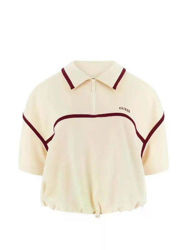 Guess Piped Drawstring-hem Polo Top - Neutrals