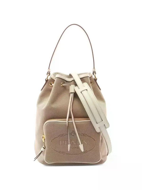 Prada Logo Jacquard Bucket Bag - Neutrals