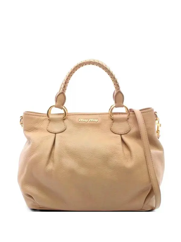 Miu Miu Grained Leather Tote Bag - Neutrals