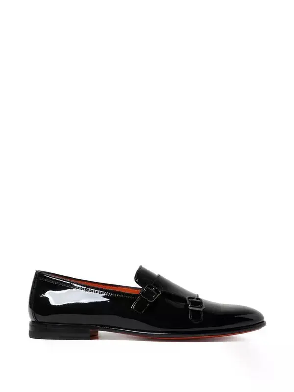 Santoni Double-strap Patent-leather Loafers - Black