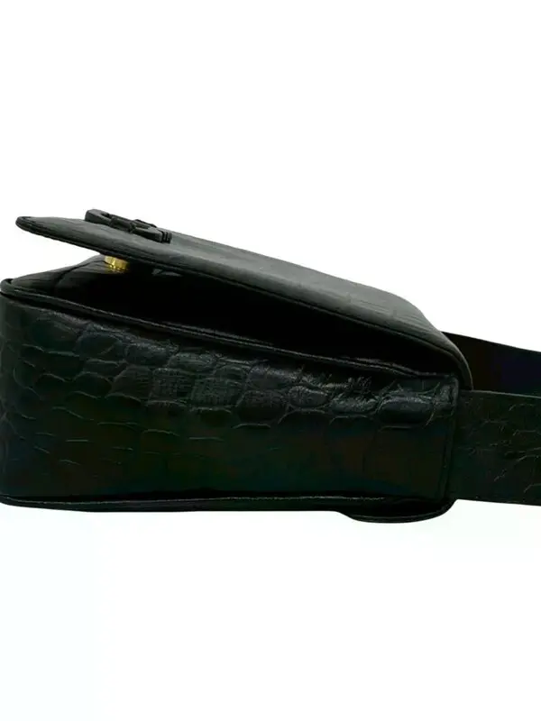 FERRAGAMO Croc Embossed Leather Gancini Crossbody Bag