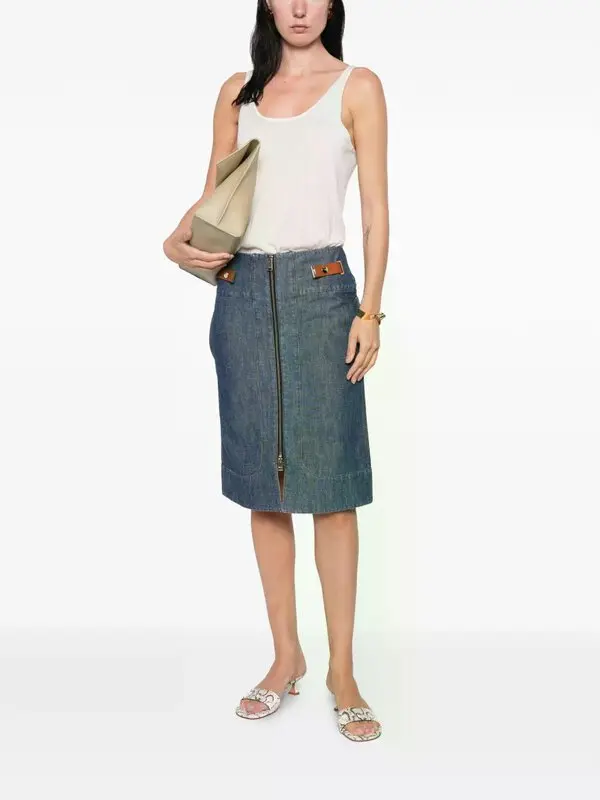 Fendi Denim Skirt With Leather Detail - Blue
