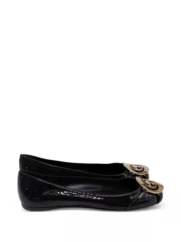 Gucci Patent Leather Gg Enamel Ballet Flats - Black