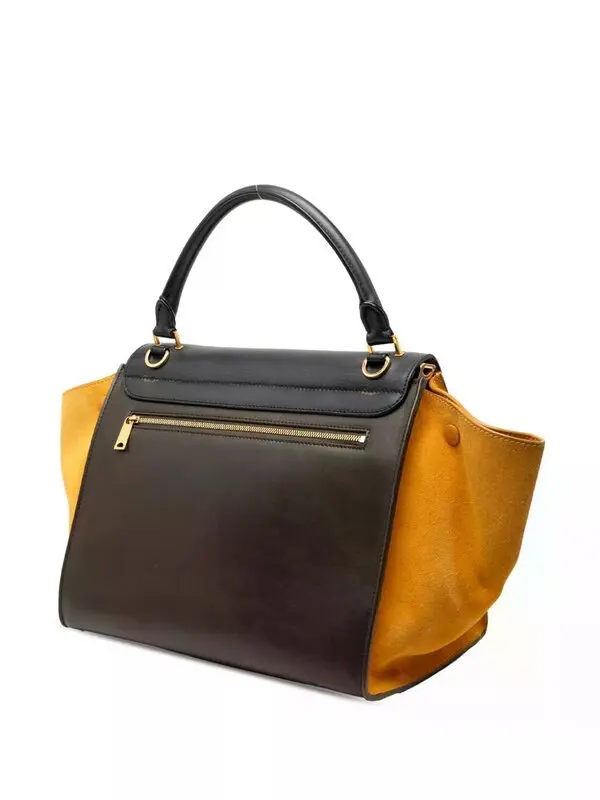 Celine Tricolor Calfskin And Suede Trapeze Satchel - Blue