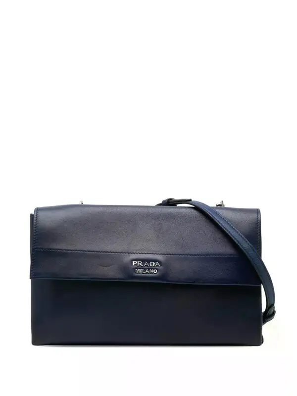 Prada Soft Calf Double Turnlock Crossbody Bag - Blue