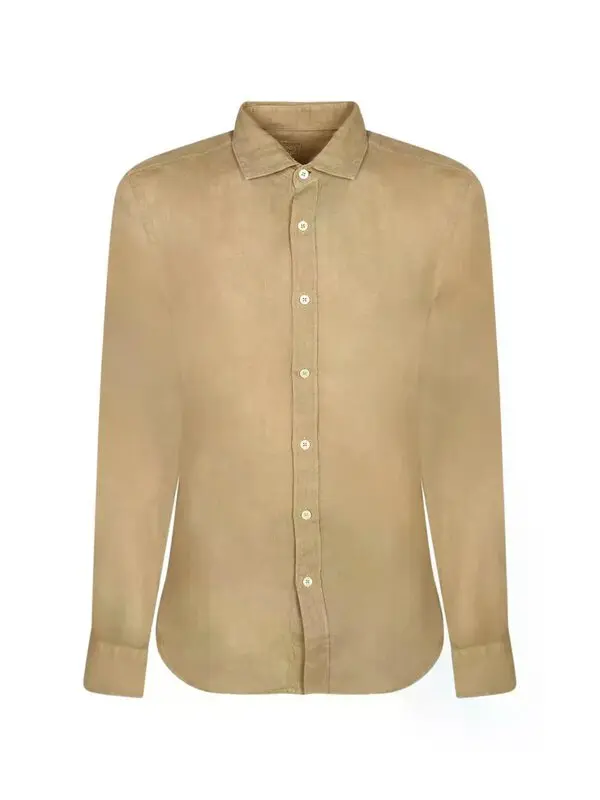 120% Lino Classic-collar Curved-hem Shirt - Neutrals