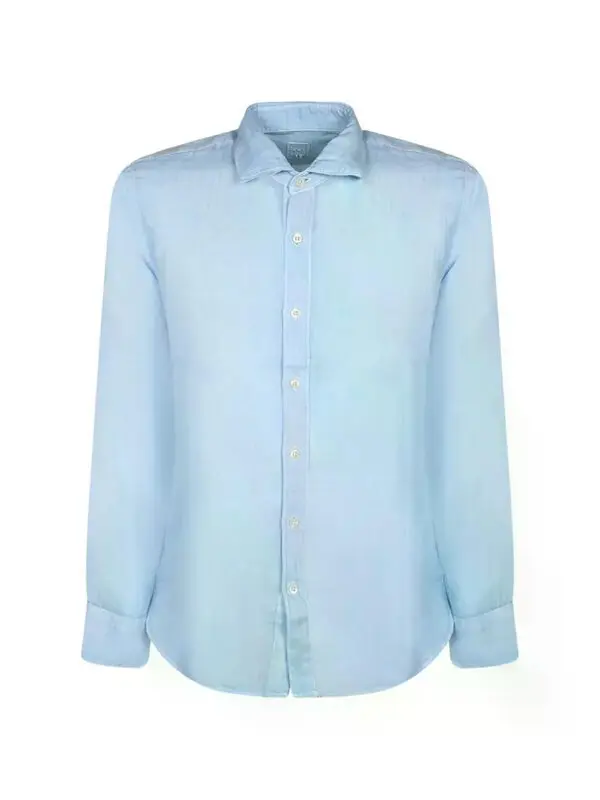 120% Lino Spread-collar Buttoned-cuff Shirt - Blue