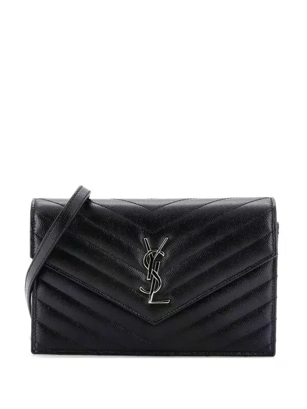 Saint Laurent Classic Monogram Wallet On Chain Matelasse Chevron Leather Small Crossbody Bag - Black