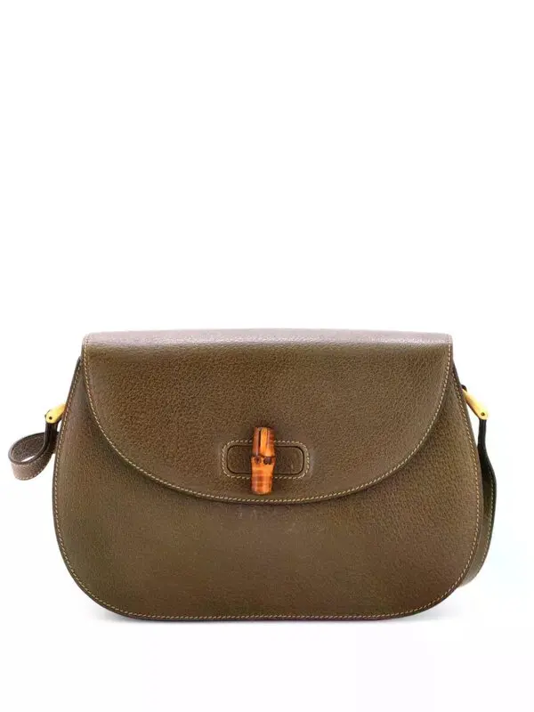 Gucci Vintage Convertible Bamboo Top Handle Bag - Green