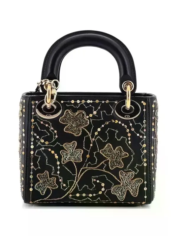 Dior Lady Chain Bag Embroidered Calfskin Mini Satchel - Black