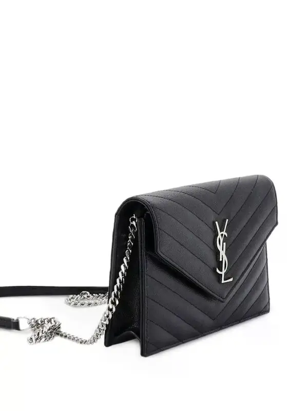 Saint Laurent Classic Monogram Wallet On Chain Matelasse Chevron Leather Small Crossbody Bag - Black