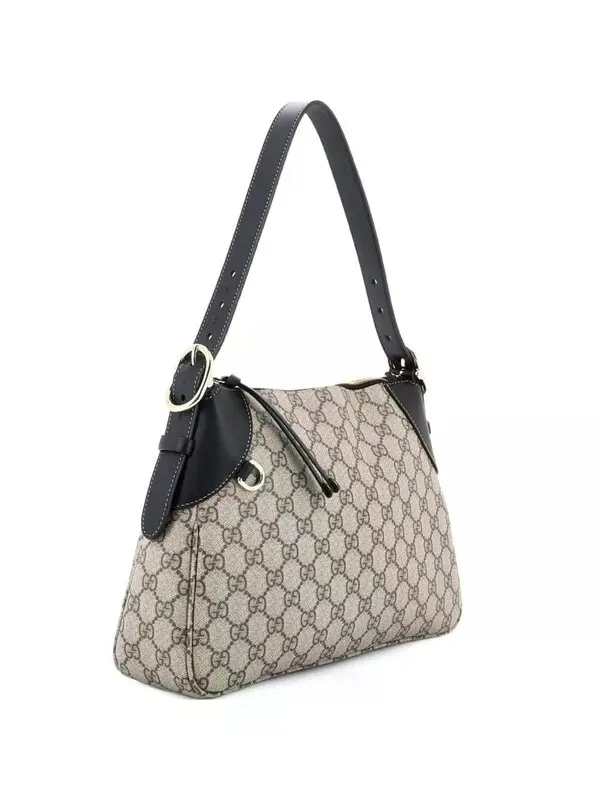 Gucci Emblem Gg Coated Canvas With Leather Shoulder Bag