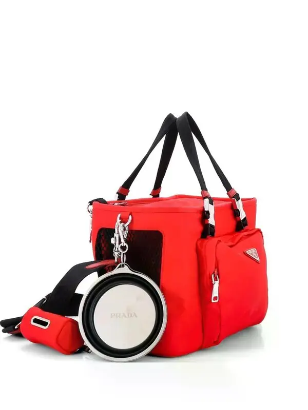 Prada Convertible Pet Carrier Re-nylon With Mesh Satchel - Red