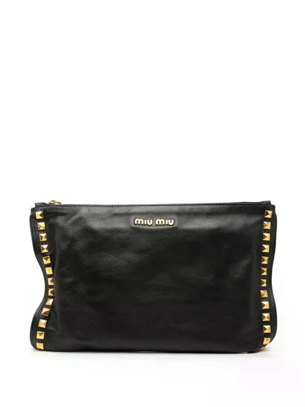 Miu Miu Studded Leather Zip Clutch Bag - Black