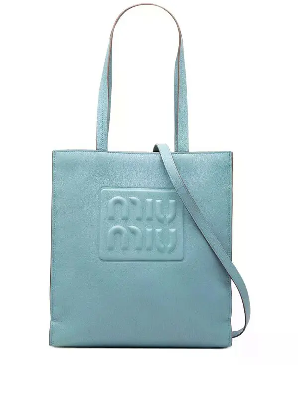Miu Miu Madras Embossed Logo Satchel - Blue