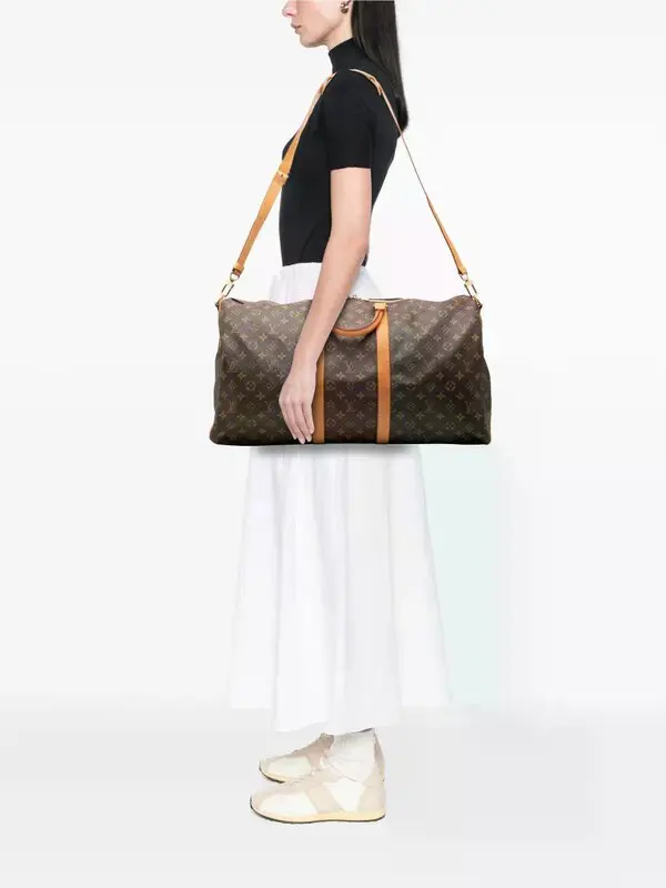LOUIS VUITTON Monogram Keepall Bandouliere 55 Travel Bag - Brown