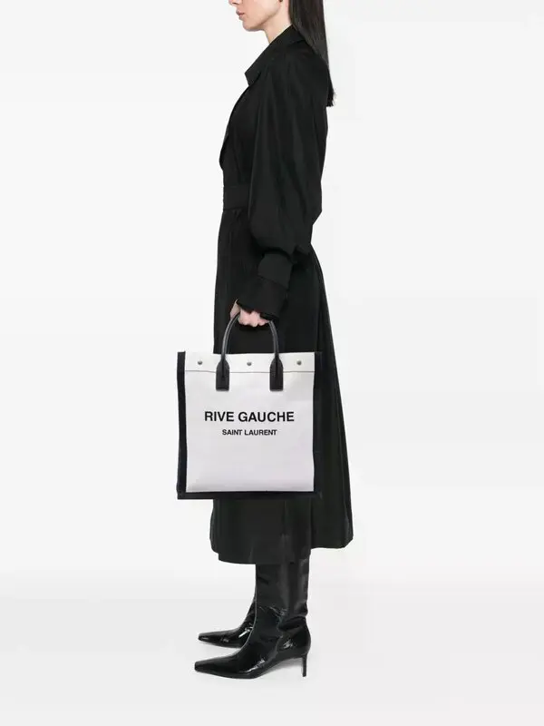 Saint Laurent Linen Rive Gauche North South Tote Bag - White