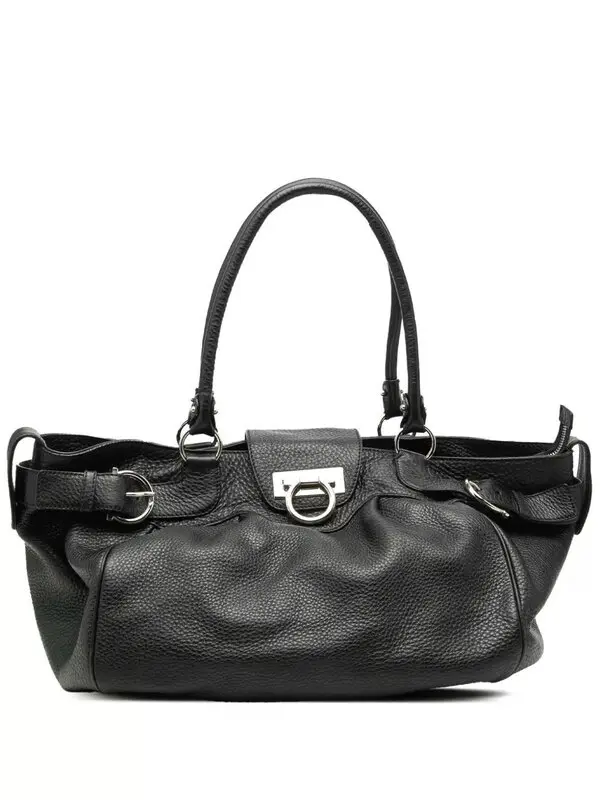 FERRAGAMO Leather Gancini Marisa Handbag - Black