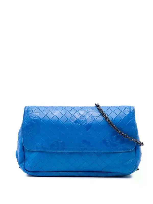 Bottega Veneta Small Intrecciomirage Embossed Butterfly Chain Crossbody Bag - Blue