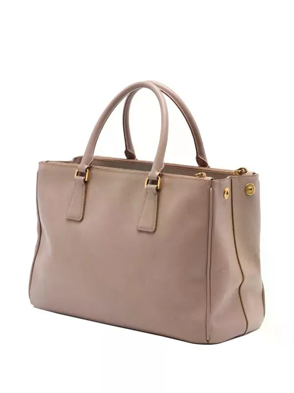 Prada Saffiano Lux Galleria Double Zip Tote Satchel - Brown