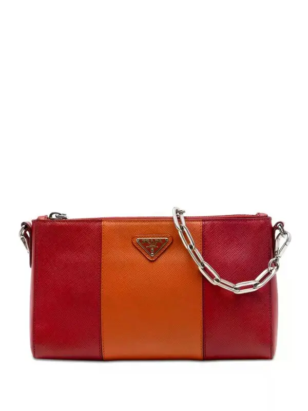 Prada Bicolor Saffiano Lux Crossbody Bag - Red