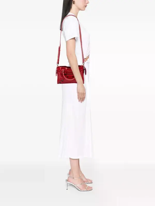 Balenciaga Mini Lambskin Motocross Classic City Satchel - Red