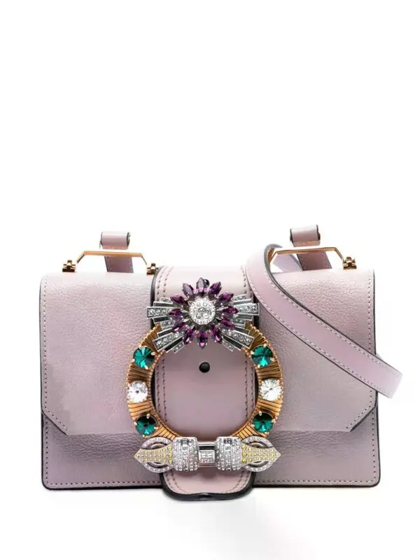 Miu Miu Crystal Embellished Goatskin Madras Soft Calf Crossbody Bag - Pink