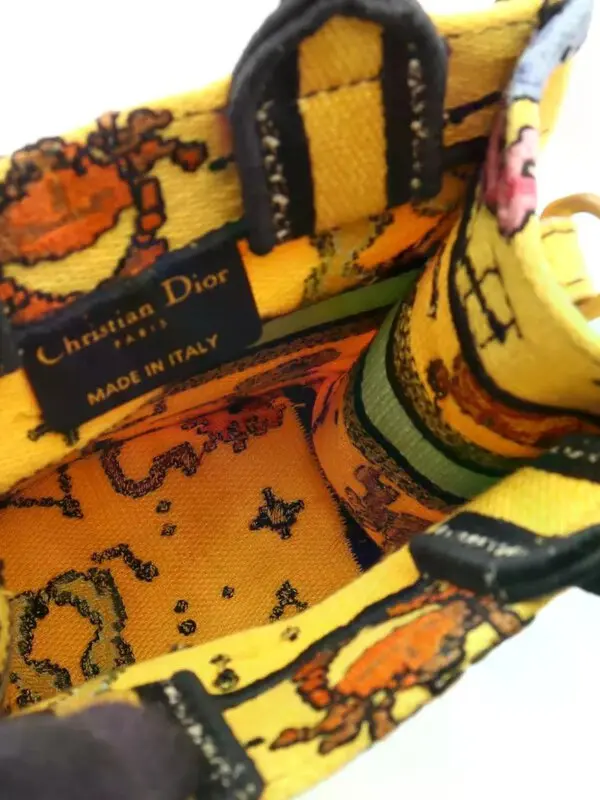 Dior Embroidered Canvas Vertical Book Tote Satchel - Yellow