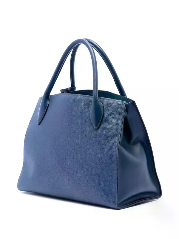 Prada Saffiano Cuir Monochrome Top Handle Satchel - Blue